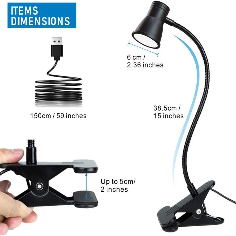 Black Clip On Reading Light USB Charging LED Clamp Book Light Kids | eBay