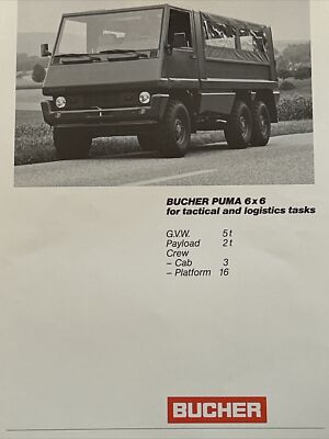 The Bucher Puma 6x6 Vehicle Range Car Sales Info Brochure Frameable ...