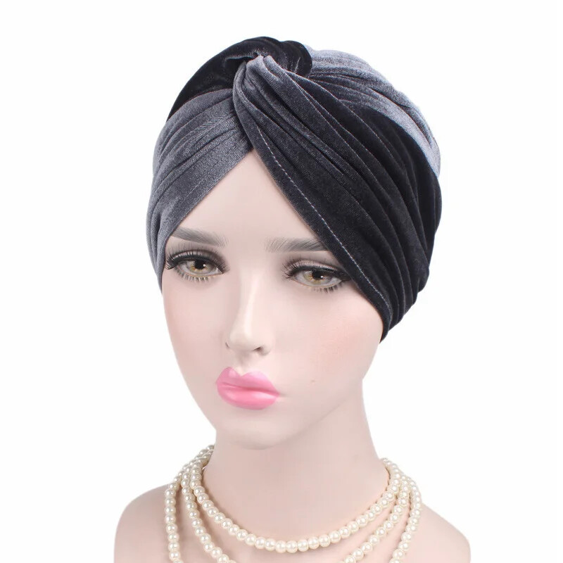 Velvet Turban Hat Soft Stretch Warm Cross Twist Cap Muslim Head Winter ...