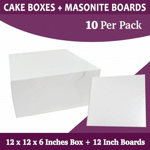 CAKE BOX 12x12x6 + 10Pc Masonite Cake Boards 12" Sq White Wedding Box ...