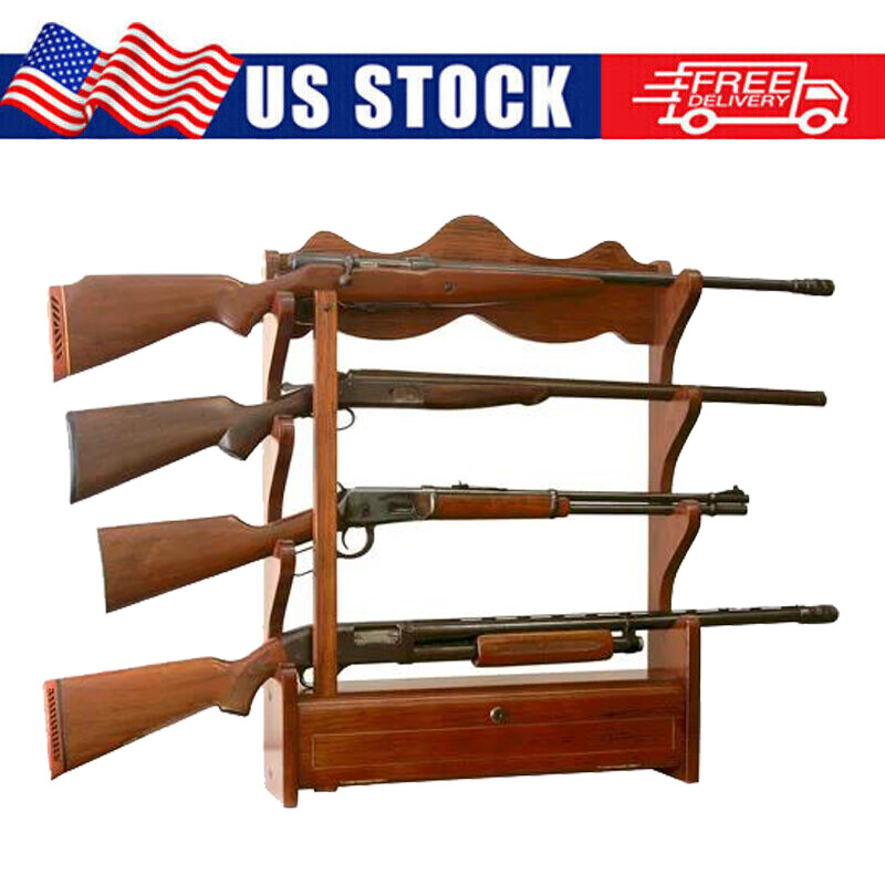 Rifle Display Stand Wooden Wall Mount Gun Rack - Holds 4 Rifles ...