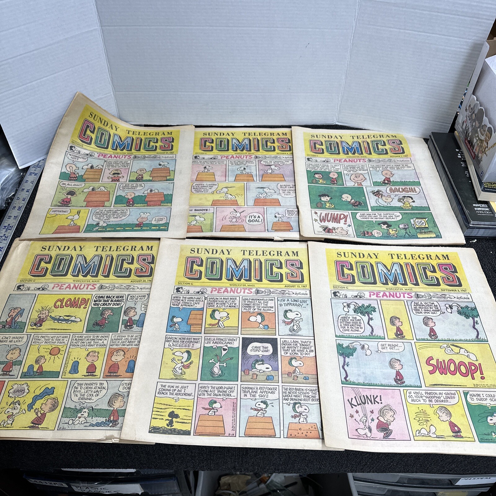 6x Peanuts Charles Schulz Full Large color Sunday comic Inserts 1967 ...