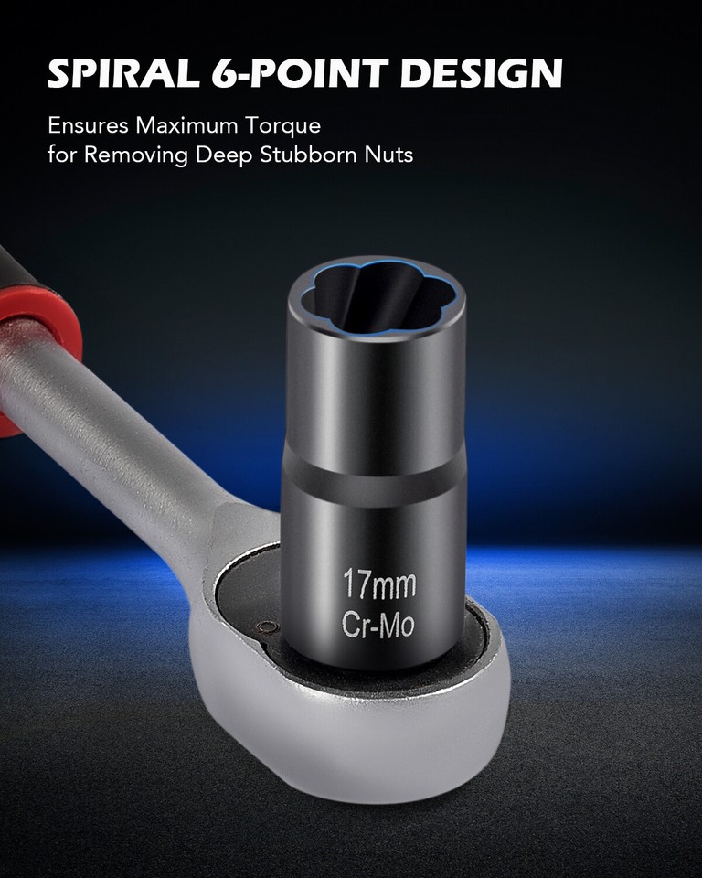 5pcs Twist Socket Wheel Lock Worn Lug Nut Remover Extractor Tool 17,19 ...