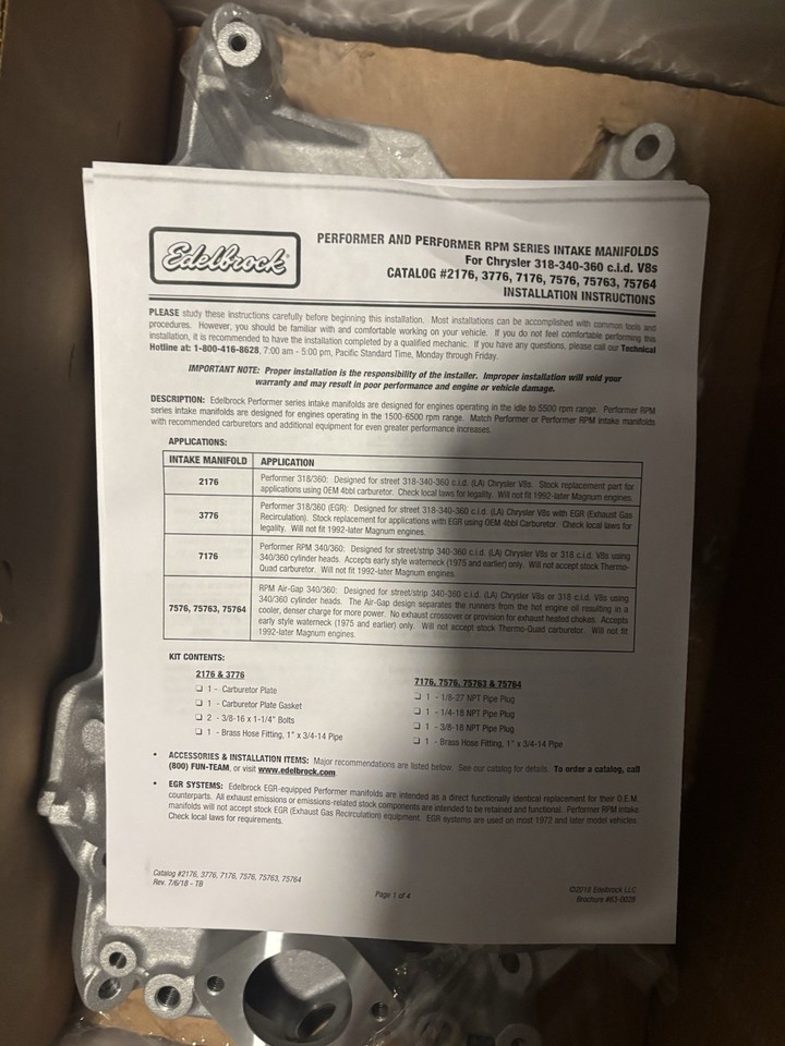 Edelbrock 7576 Intake manifold RPM Air Gap | eBay