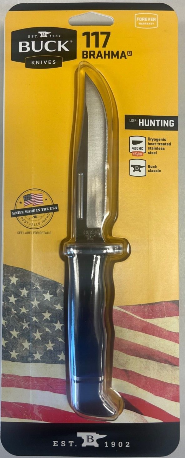 Buck 117 Brahma Fixed Blade Knife Black Phenolic Handle with Sheath ...
