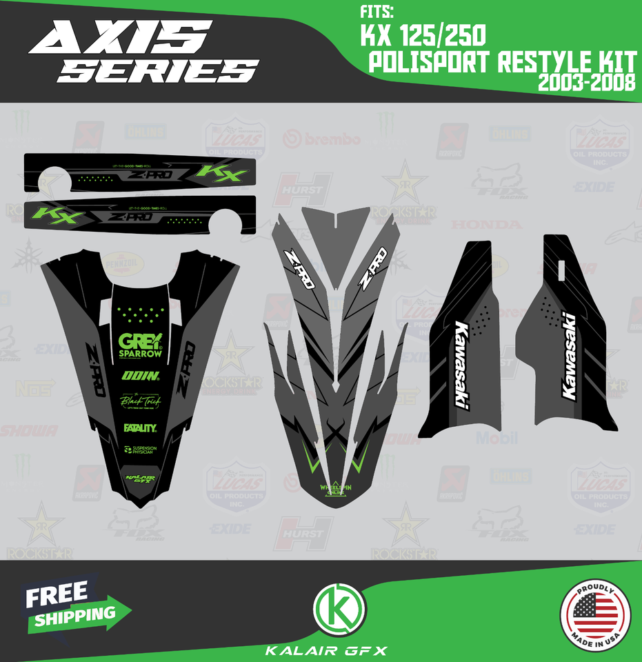 Graphics Kit for KAWASAKI KX125 KX250 2003-08 Poli sport Restyle Axis ...