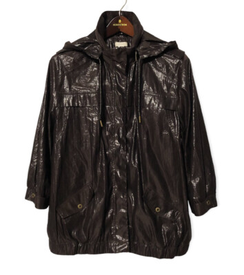 Chico’s Jacket Womens XL Lightweight Brown Hooded Zip Button Closure 3/ ...