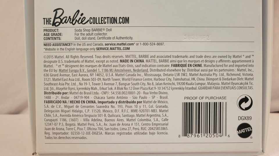 2015 Soda Shop Barbie Doll Mattel DGX89 Gold Label - Willows, WI ...