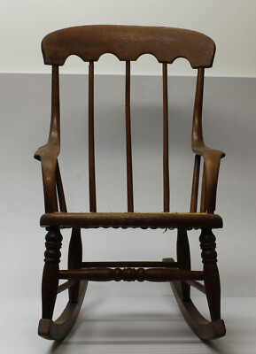 Antique Child's Small Oak/Ash Wood Caned Seat Spindle Back Boston ...