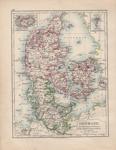 1901 VICTORIAN MAP ~ DENMARK SCHLESWIG-HOLSTEIN LAALAND FAROE ICELAND ...