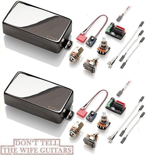 EMG 81 + 85 BLACK CHROME ACTIVE HUMBUCKER PICKUP SET SHORT SHAFT POTS ...