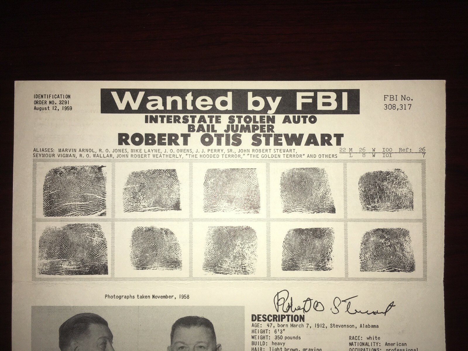*RARE* WWF/WWE WRESTLER ROBERT "THE GOLDEN TERROR" STEWART FBI WANTED ...