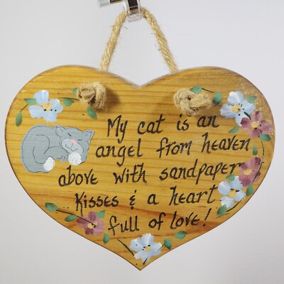 Handmade Wooden Heart Cat Pet Dedication Sign - Handpainted with ...