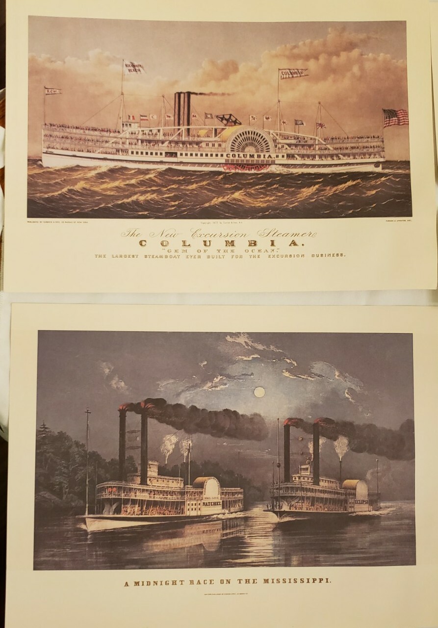 CURRIER & IVES Steamboat Art Prints Set of 4 prints, stamps, original ...