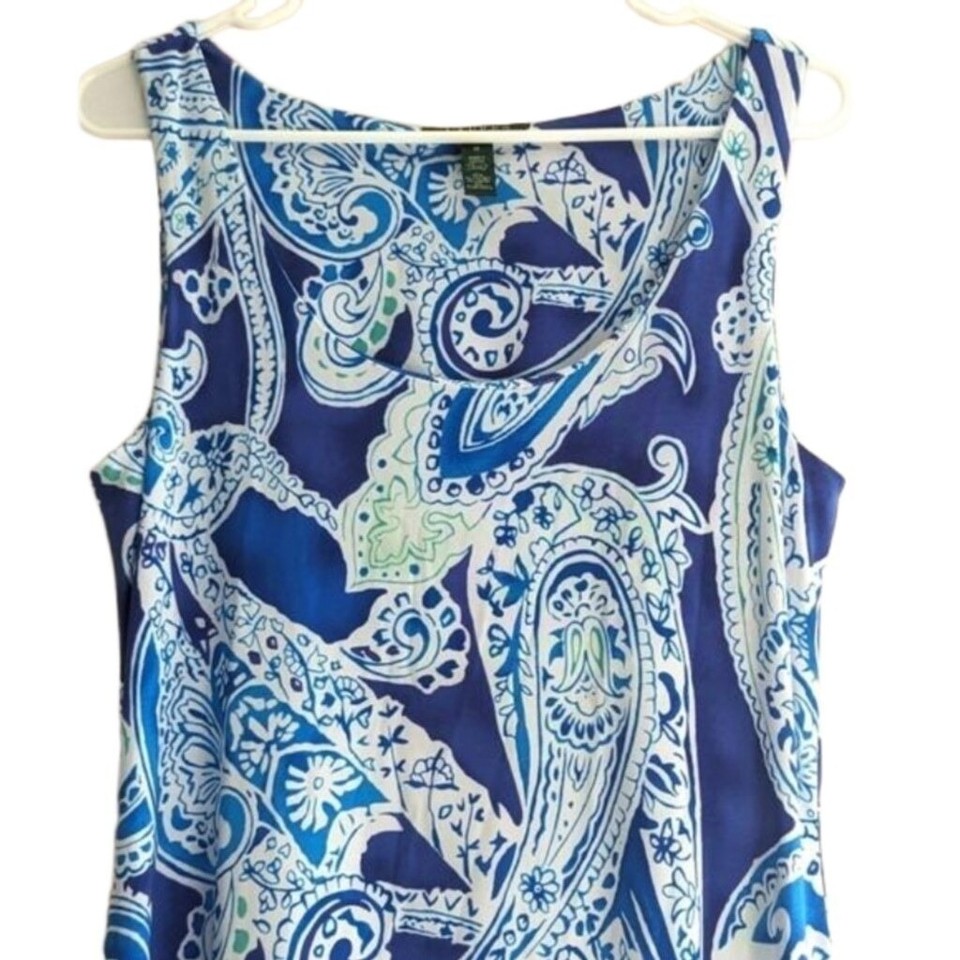 Ralph Lauren Sleeveless Dress Blue White Print Women's Size Medium ...