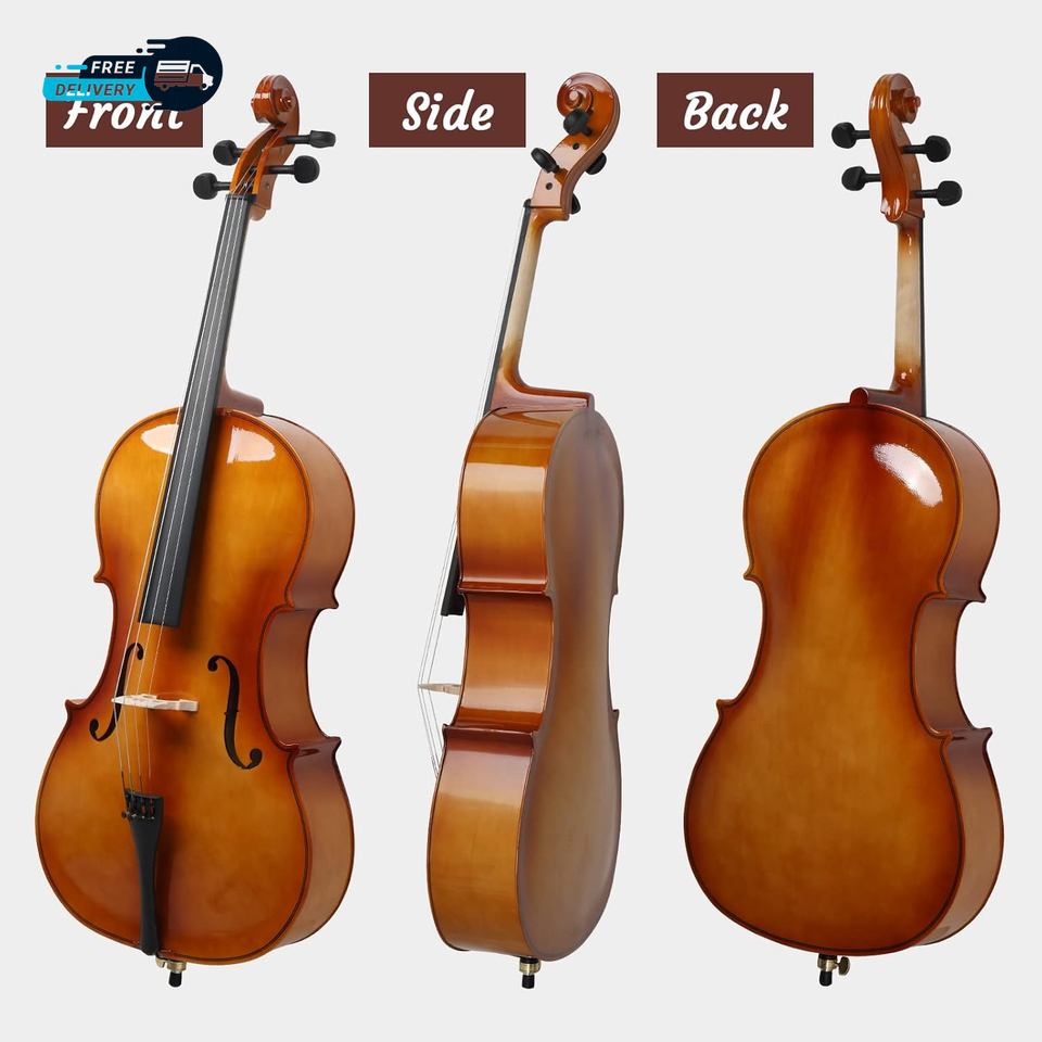 Full-Size Cello, Beginner Cello 4/4, Acoustic Cello Set with Portable ...