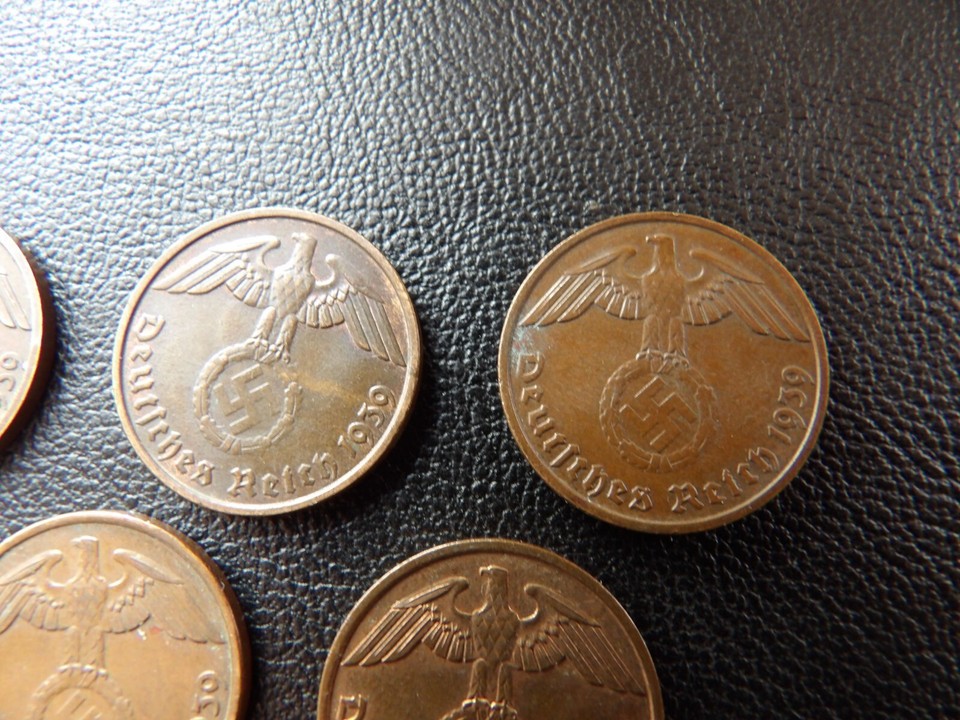 Germany 1939 coin 2 reichspfennig full set A,B,D,E,F,G,J with swastika ...