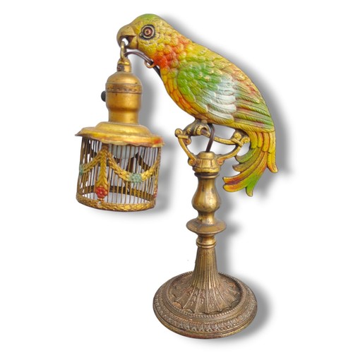RARE Antique Art Deco Polychrome Perched Parrot Bird Cage 1920s Cast ...