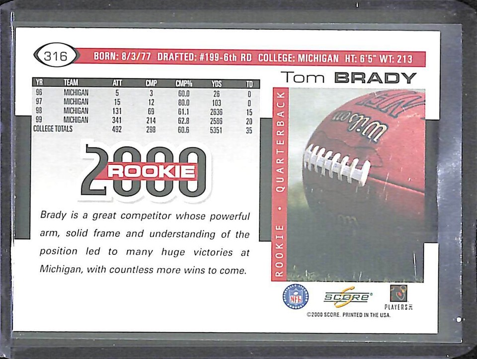 2000 Score Football Rookie #316 Tom Brady | eBay