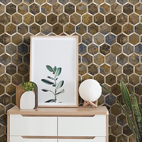 Hexagon Peel and Stick Backsplash Tile, Stick on 10 Rust Slate with ...