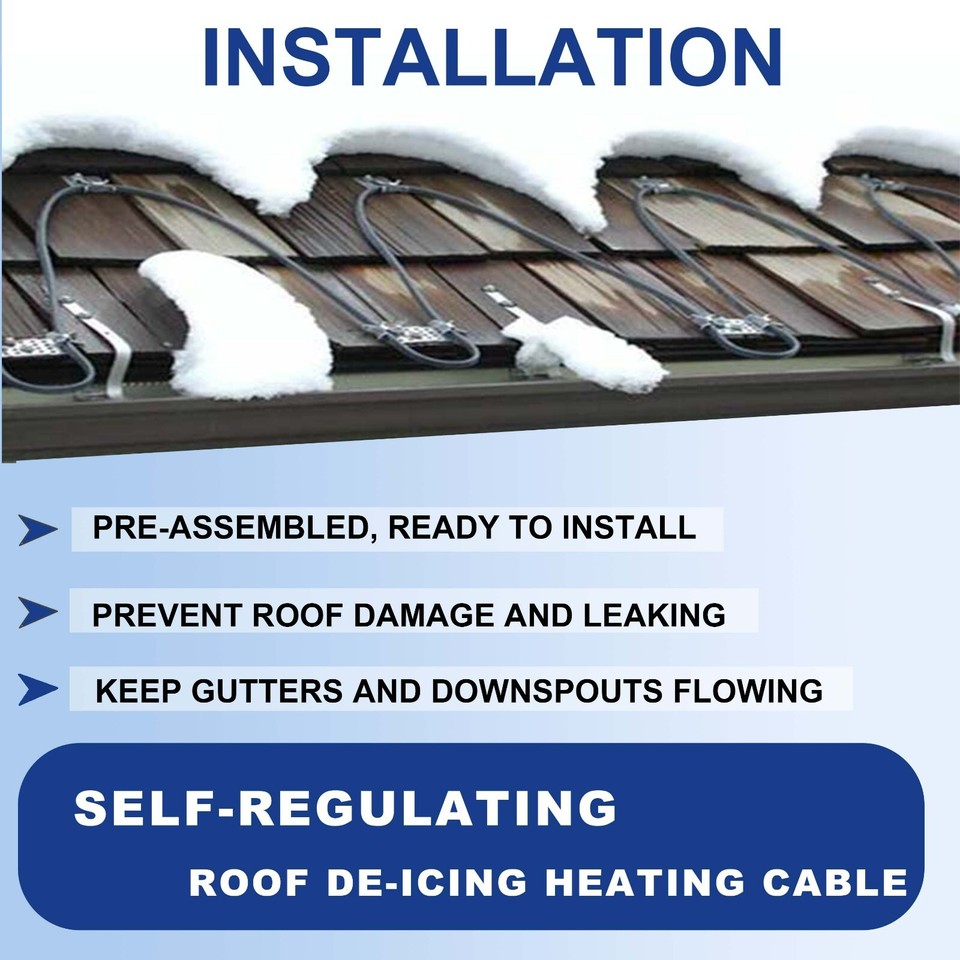 Electric Heating Cable for Roof Gutters, 6 ft Lighted Plug, 8W/Ft, 120V ...