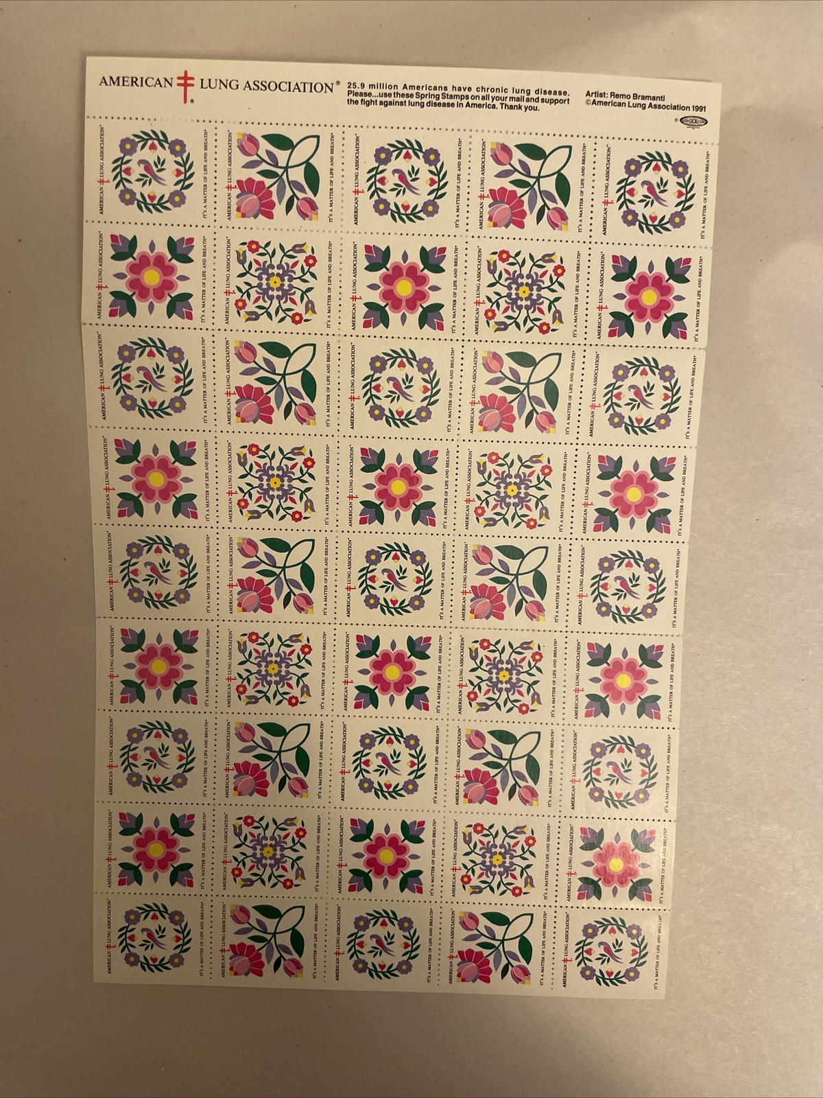 American Lung Association Stamps 1991 Spring Flowers 6 Sheet | eBay