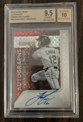 2015 PANINI RED PRIZM REFRACTOR AUTO FRANCISCO LINDOR / 87/125 / BGS 9 ...