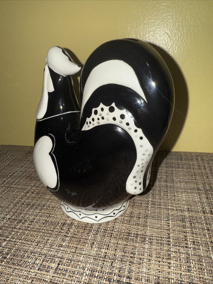 Vintage Ceramic Rooster Piggy Bank Chicken Coin Bank Cock Black And ...