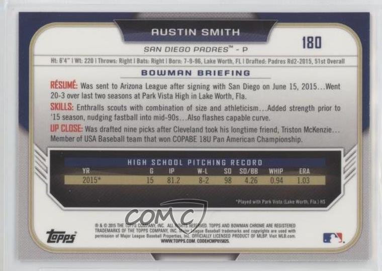2015 Bowman Draft Chrome Refractor Austin Smith #180 0w8 | eBay
