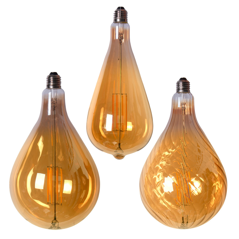 Trio of Pear Shape Edison LED Light Globes Mixed Set, Bulbs Display ...