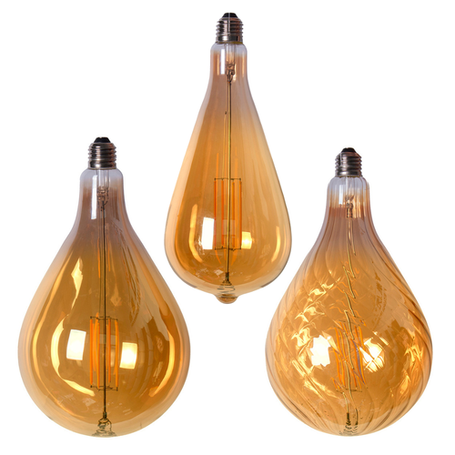 Trio of Pear Shape Edison LED Light Globes Mixed Set, Bulbs Display ...