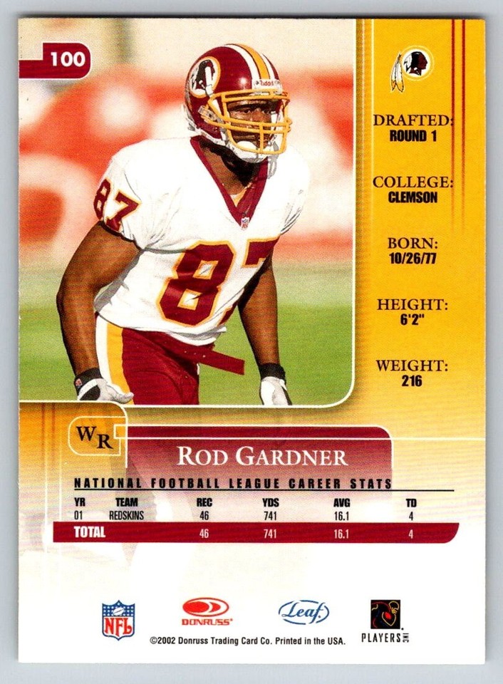 2002 Leaf Rookies & Stars Football #100 Rod Gardner Washington Redskins ...