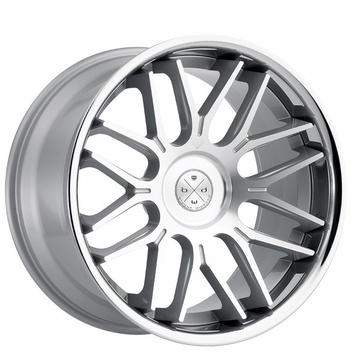 22x9" Blaque Diamond Wheels BD-27 Silver Machined with Chrome SS Lip ...