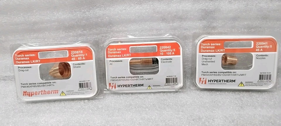 NEW Genuine Hypertherm Electrode set of 3 220842, 22018, 220941 DURAMAX ...