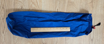 Long blue nylon stuff sack: Laid flat: 24" long x 8.5" wide; 5 ...