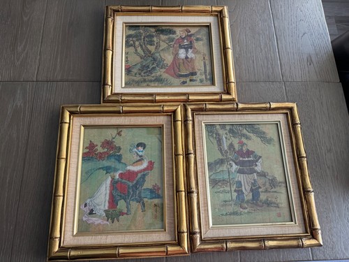 3 ANTIQUE VINTAGE ASIAN ORIENTAL SIGNED FRAMED LITHOGRAPH | eBay