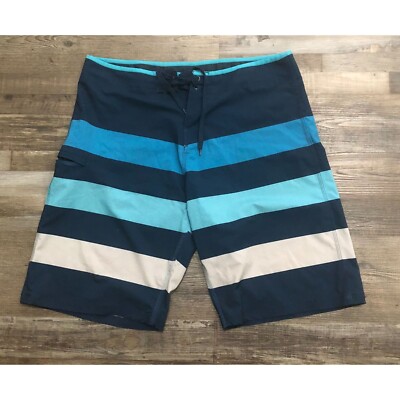 Burnside Mens Size 36 Blue Striped Board Shorts Swim Trunks | eBay