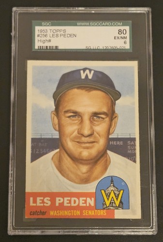 1953 Topps #256 Les Peden Washington Senators High # Baseball Card SGC ...