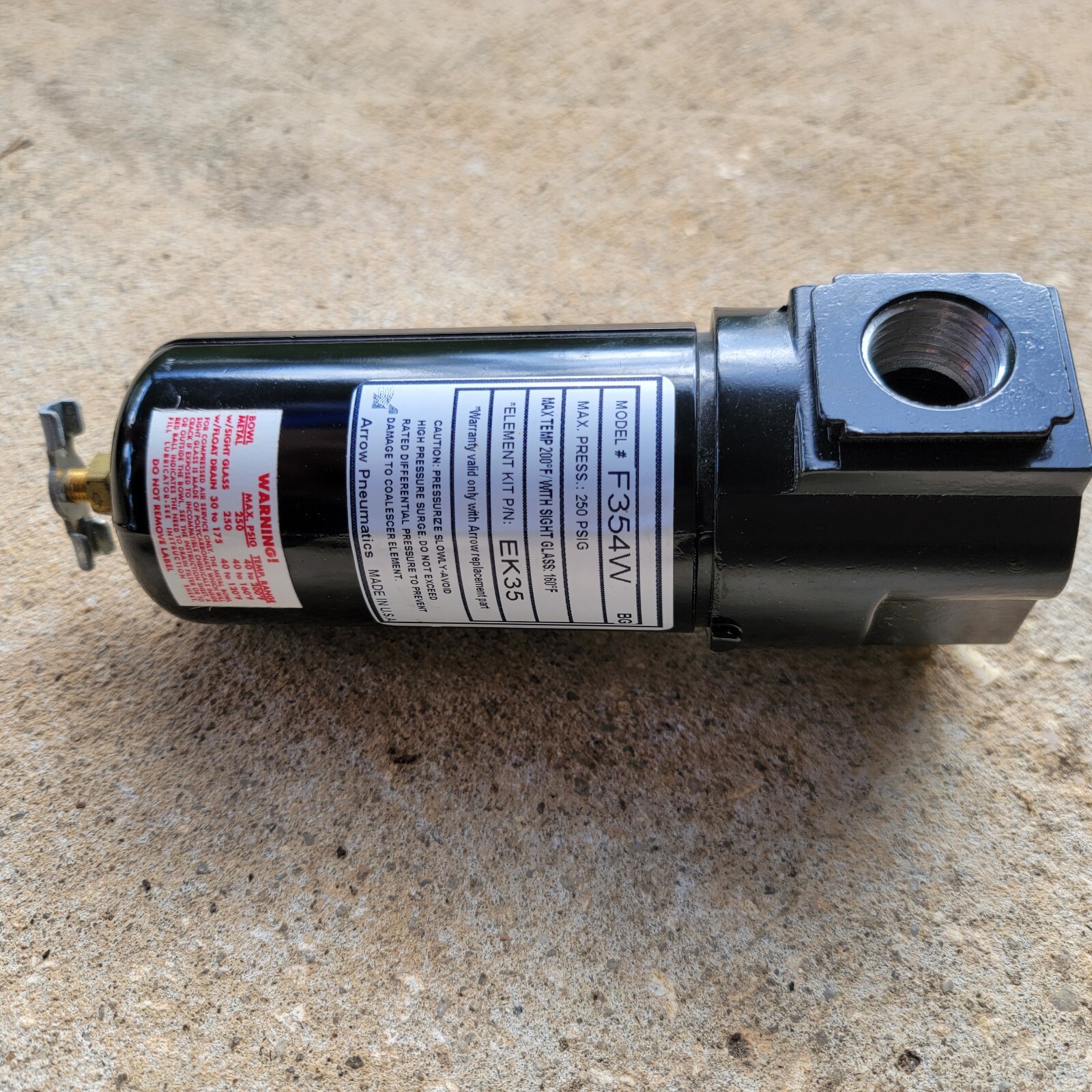 Arrow PNEUMATICS Compressed Air Inline Water Separator Filter 1/2" FNPT ...