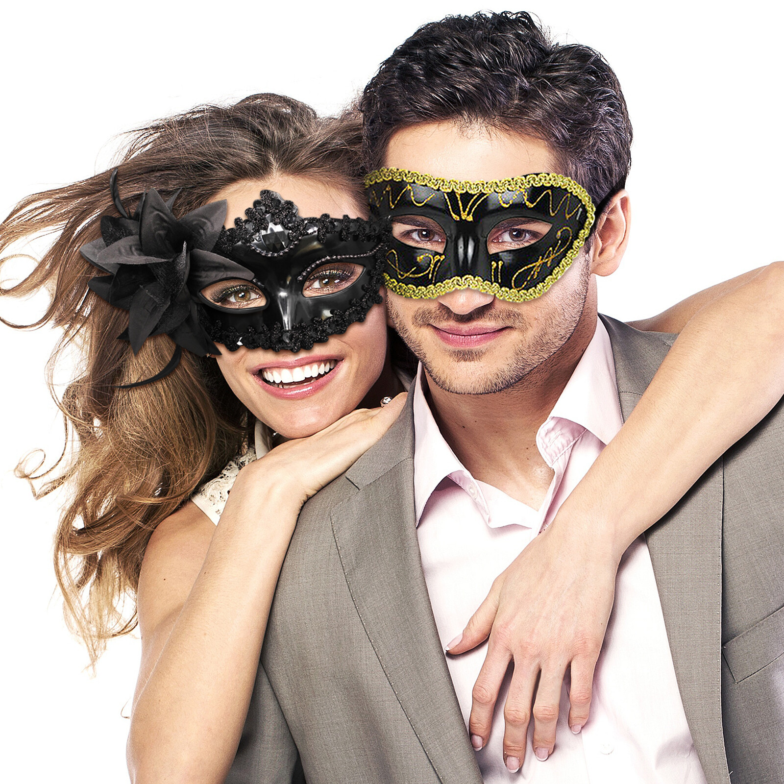 2pcs Couple Masquerade Mask Set Venetian Halloween Costume Mardi Gras ...