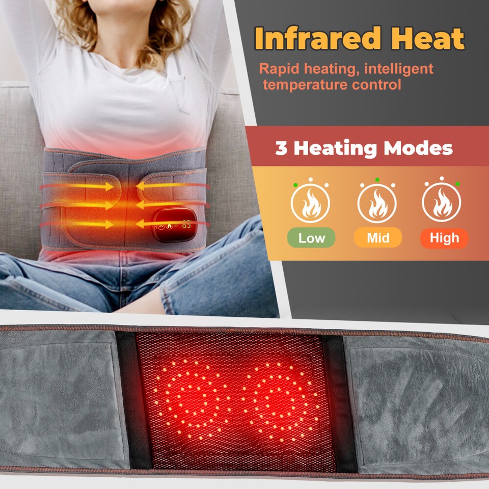 Massage Waist Belt Electric Infrared Heated with Back Support Vibration ...