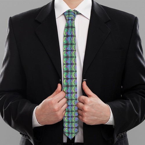 Psychedelic Tie Mens Optical Illusion Necktie Geometric Abstract Green ...