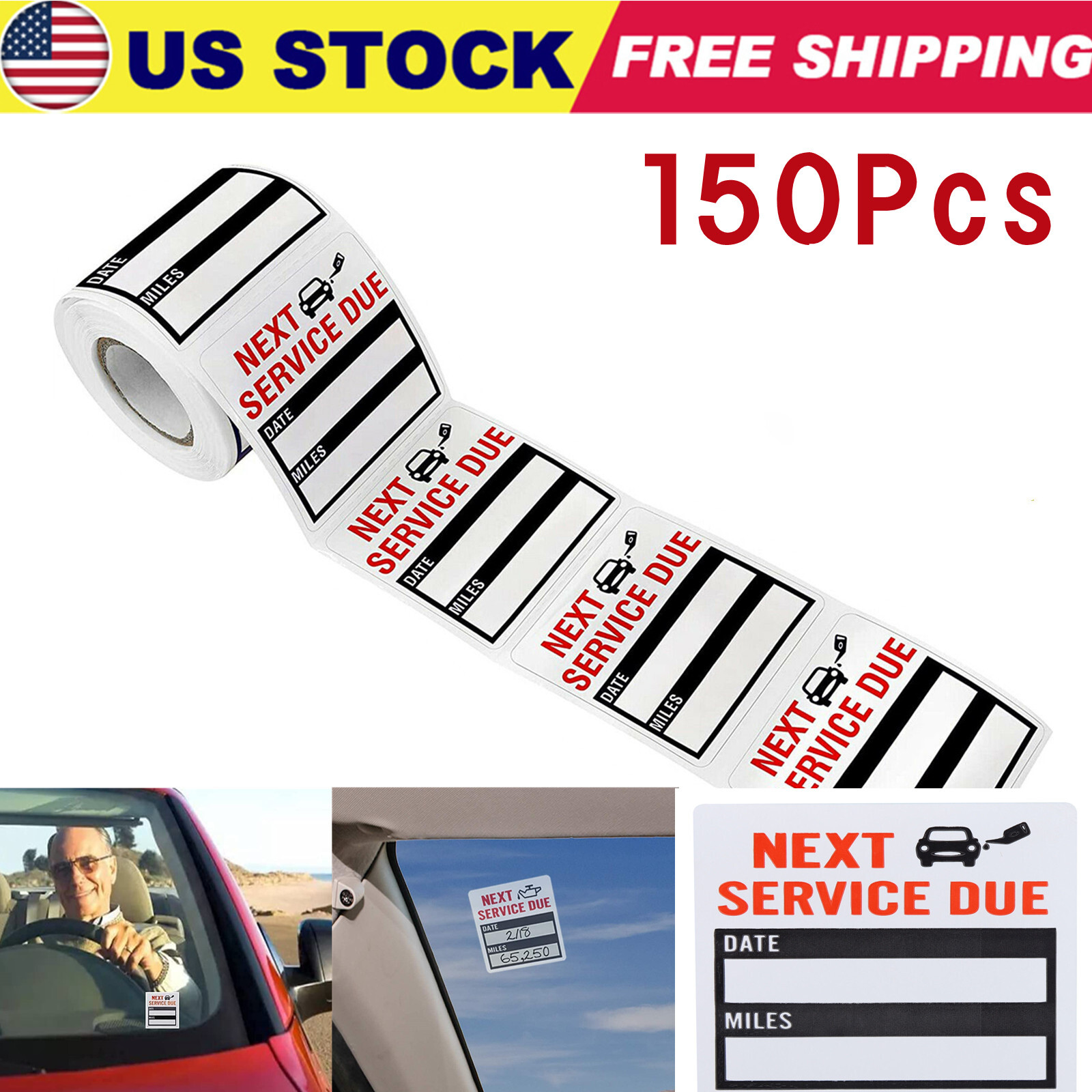 150 Pcs/Roll Car Oil Change Service Reminder Stickers Window Stickers ...