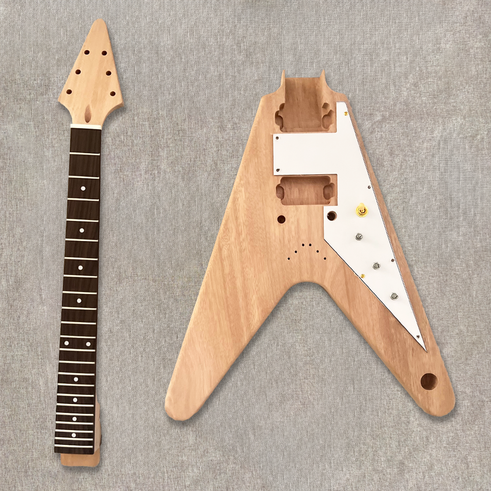 6 String Flying V DIY Electric Guitar Kit Golden Part Canadian Maple ...