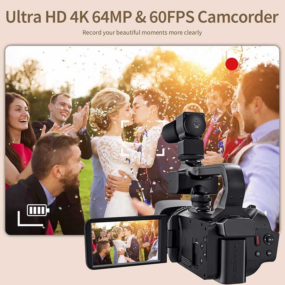 4K Camcorder 64MP 60FPS HD Auto Focus Vlogging Camera | 4.0" Touch ...
