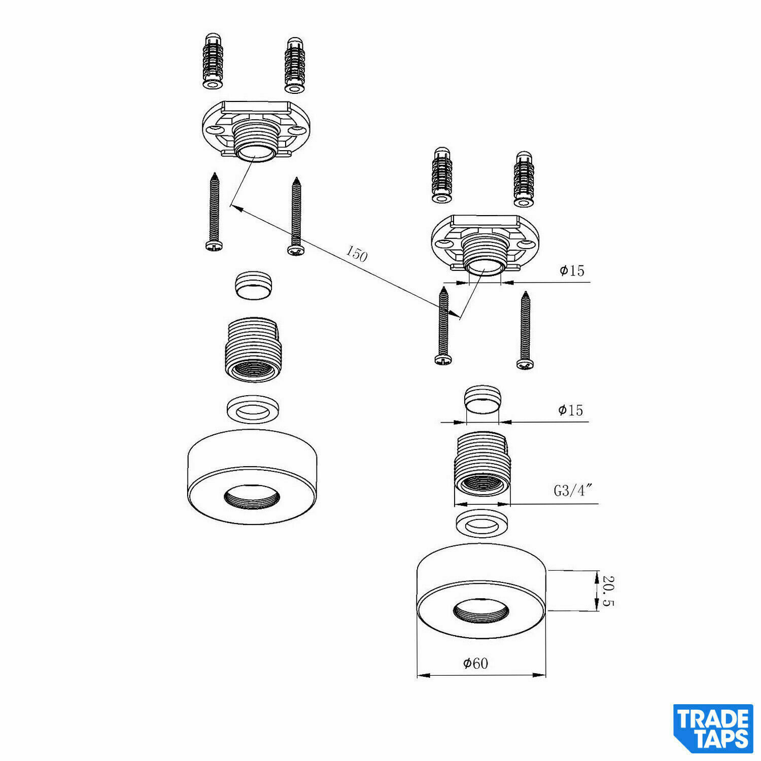 Exposed Easy Fixing Kit Shower Bar Valve Wall Plate Bracket Douche ...