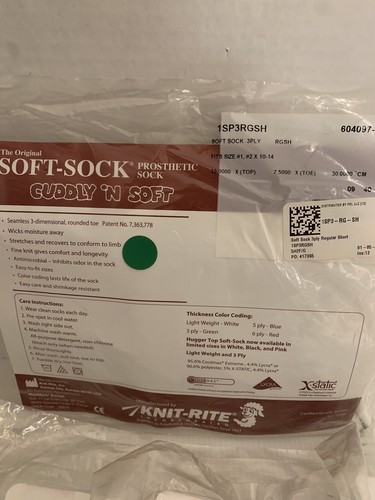 Knit-Rite Soft-Sock Prosthetic Sock Lightweight Size #1 #2 1SP3RGSH Lot ...