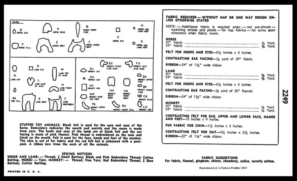 Simplicity #2249 ~3~ Stuffed Animal Sets TOY Fabric Pattern Monkey ...