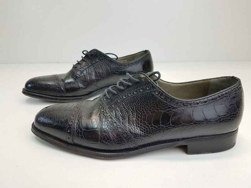 HAND MADE MORESCHI OF ITALY GENUINE OSTRICH BLACK OXFORD SHOES MADE IN ...