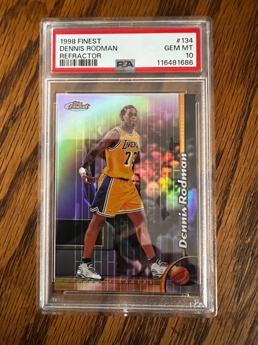 1998 TOPPS FINEST DENNIS RODMAN Non Protected Refractor PSA 10 # 134 ...